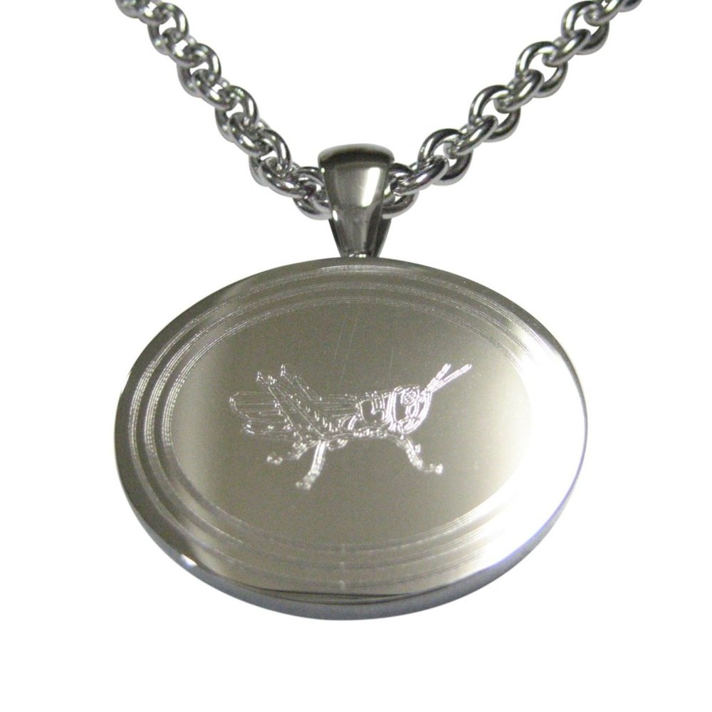 Oval Grasshopper Locust Insect Pendant Necklace - Gem